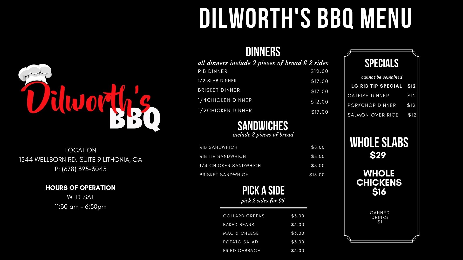 Dilworth's BBQ - Lithonia, GA 30058 - Menu, Reviews, Hours & Contact